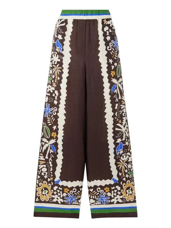ALEMAIS Printed Linen Wide-leg Pants - No