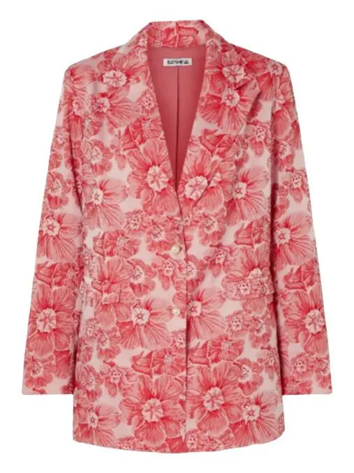 Batsheva Floral Jacquard Blazer - Red