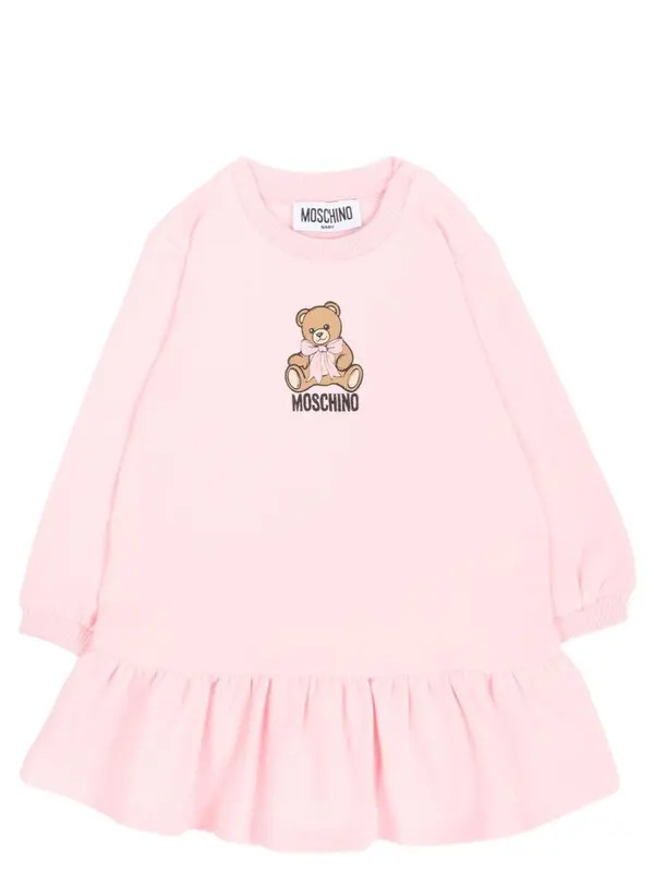 Moschino Teddy Bear Print Ruffled Dress - Pink