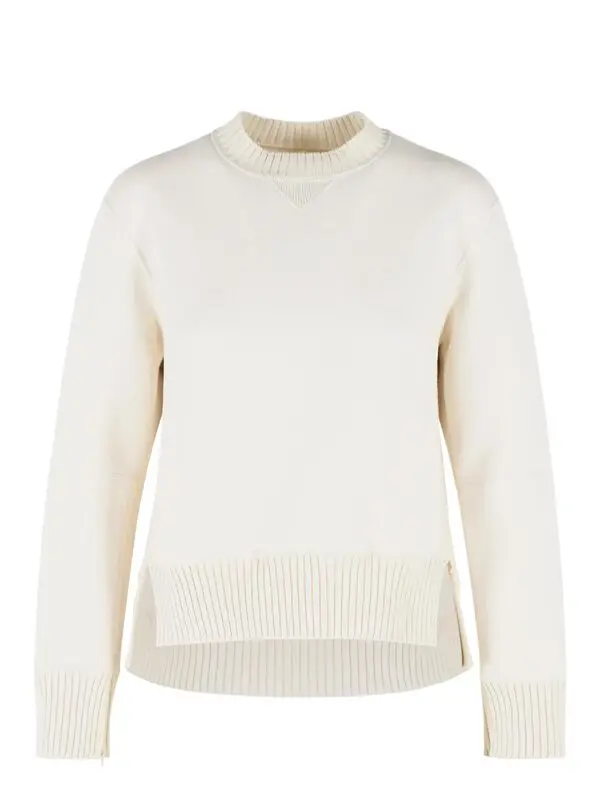Sacai Crew-neck Knit Top With Ribbed Details And Side Slits - White