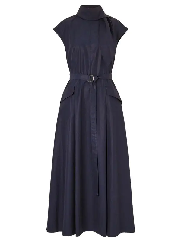 Adam Lippes Belted Tie-detailed Cotton-poplin Maxi Dress - Black