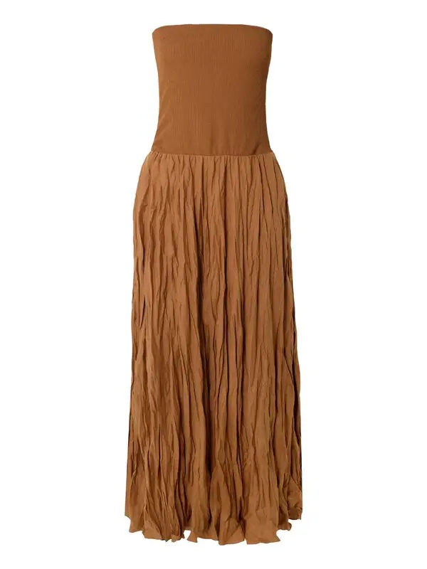 Johanna Ortiz Ribbed-trimmed Linen-blend Maxi Skirt - Brown