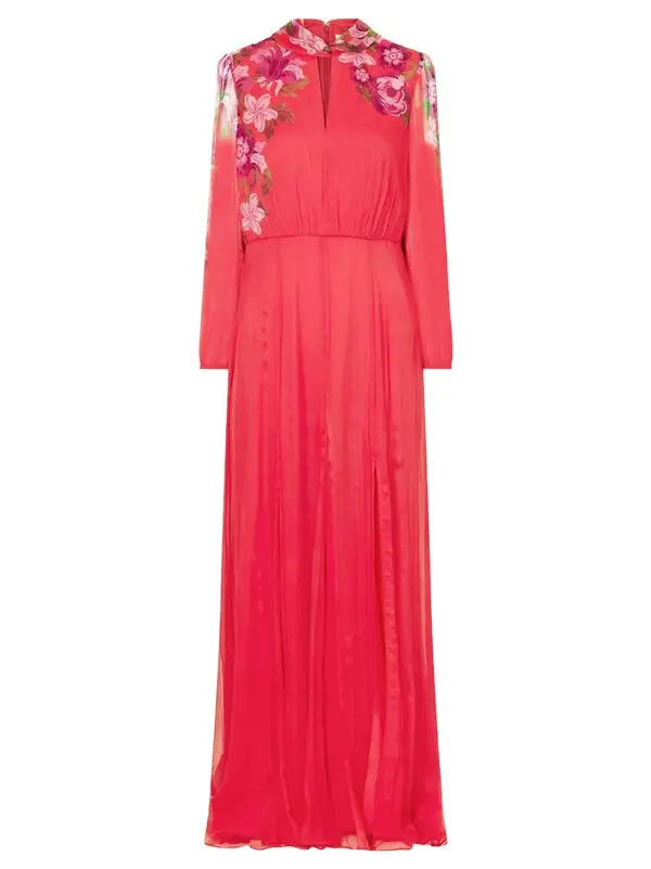 Saloni Floral-print Silk-crepon Maxi Dress - Red