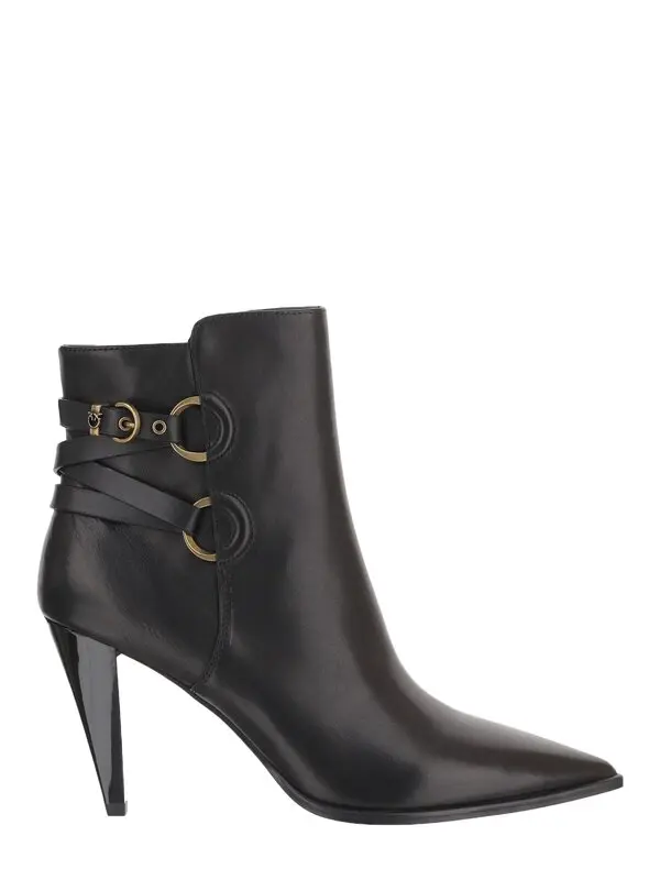 Pinko Pointed Toe High Heel Ankle Boots With Side Zip And Buckle Detailing - Black