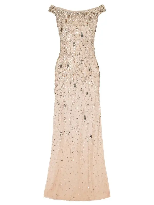 Jenny Packham Jessie Off-the-shoulder Embellished Tulle Gown - Nude