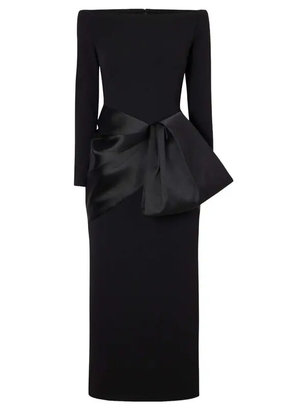 Solace Gathered Satin And Crepe Midi Dress - Black