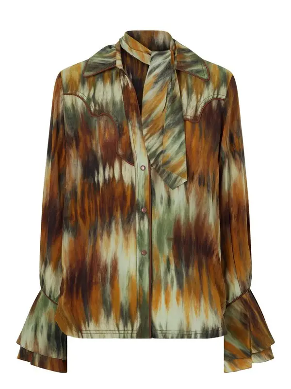 Johanna Ortiz Cabalgando Scarf-detailed Silk Crepe De Chine Shirt - Brown