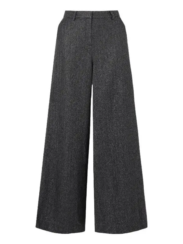 L'Agence Metallic Herringbone Wool Blend Wide-leg Pants - Grey
