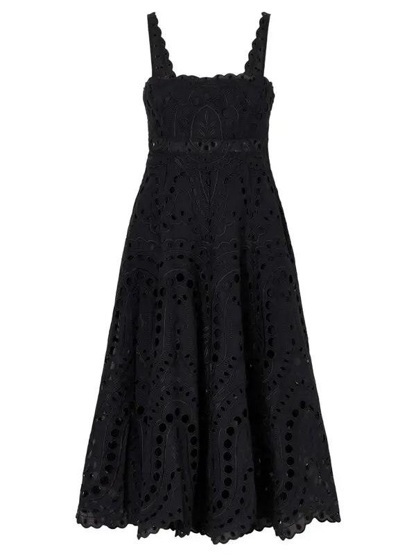 Charo Ruiz Ibiza Broderie Anglaise Cotton-blend Midi Dress - Black