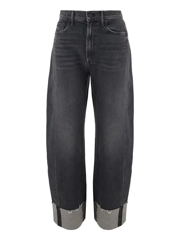MOTHER Wide-leg Cuffed Jeans With Raw Edge Hem - Black