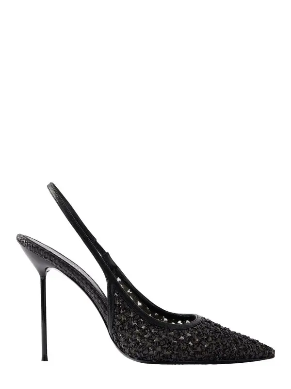 Paris Texas Leather Trimmed Straw Slingback Pumps - Black