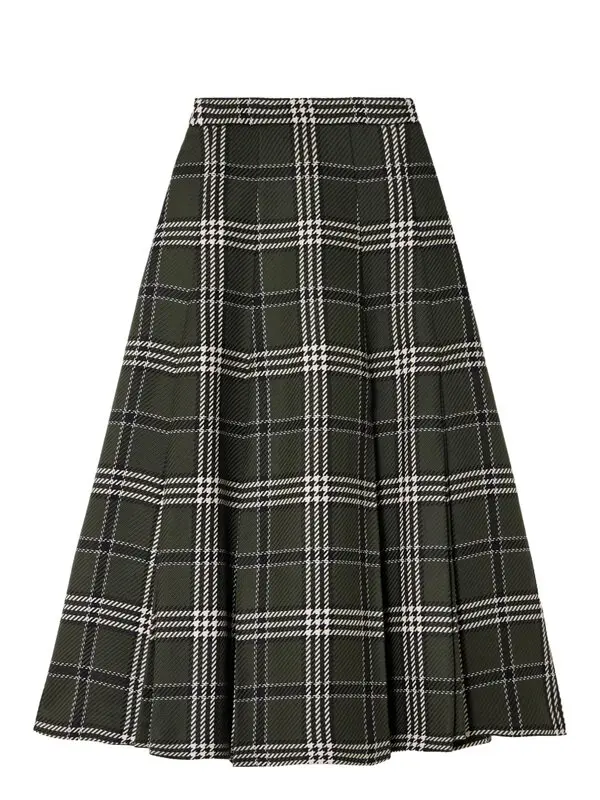 EMILIA WICKSTEAD Checked Wool-blend Midi Skirt - Black