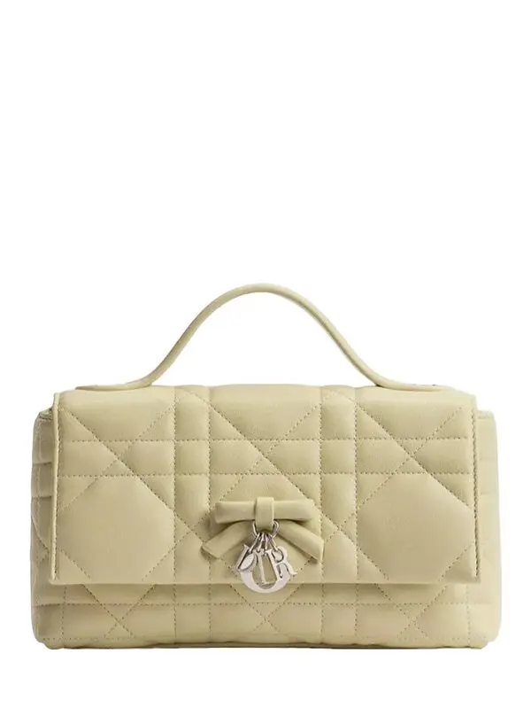 Dior Lambskin Top Handle Mini Bag With Bow Detail - Vanilla