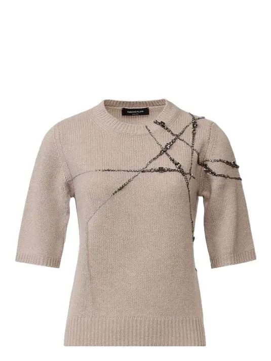 Fabiana Filippi Embellished Short Sleeve Knitted Top - Nude