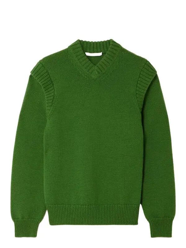EMILIA WICKSTEAD Long Sleeve V-neck Pullover Sweater - Green