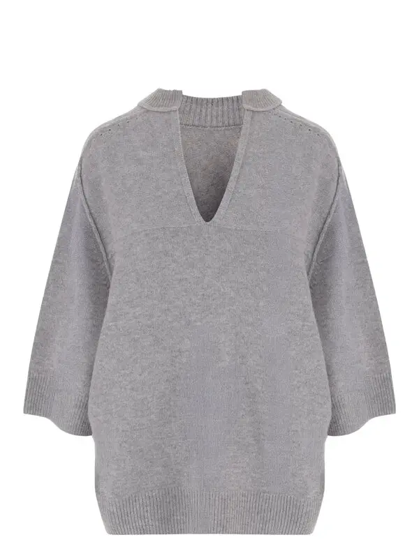 Carven Oversized V-neck Sweater With Ribbed Details - Gray