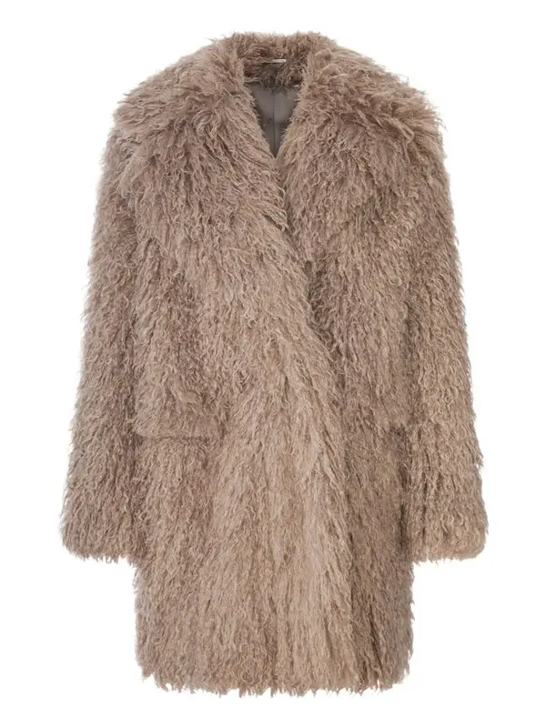 Tagliatore Curly Sheepskin Coat With Wide Collar - Beige