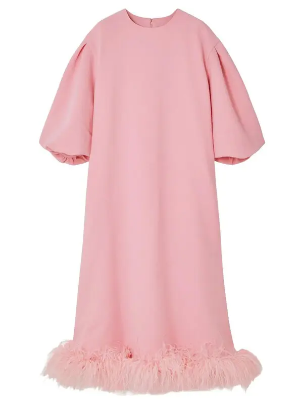 Huishan Zhang Midi Dress With Feather Trim - Pink