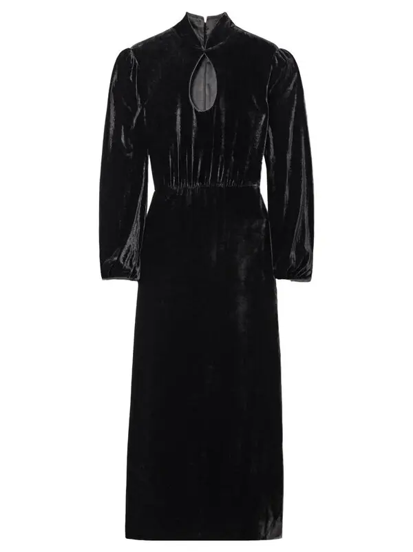 Saloni Velvet High Neck Keyhole Midi Dress - No