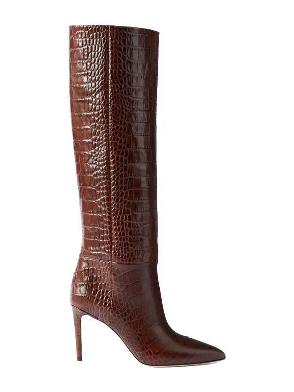 Paris Texas Stiletto 85 Knee-high Croc-effect Leather Boots - Brown