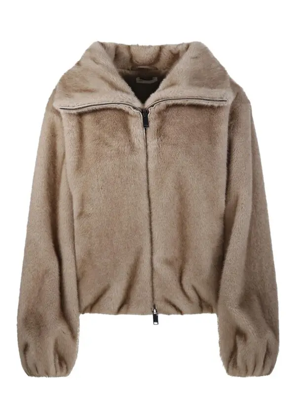 P.a.r.o.s.h Faux Fur Zip Jacket - Beige