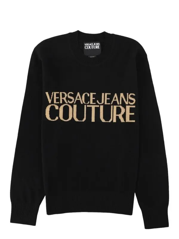 Versace Logo-intarsia Crew-neck Sweater - Black