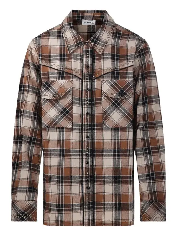 P.a.r.o.s.h Cowboyd Studded Check Shirt - Brown