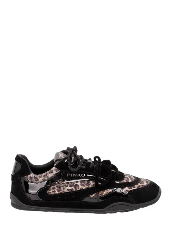 Pinko Leopard-print Panelled Lace-up Sneakers - Black