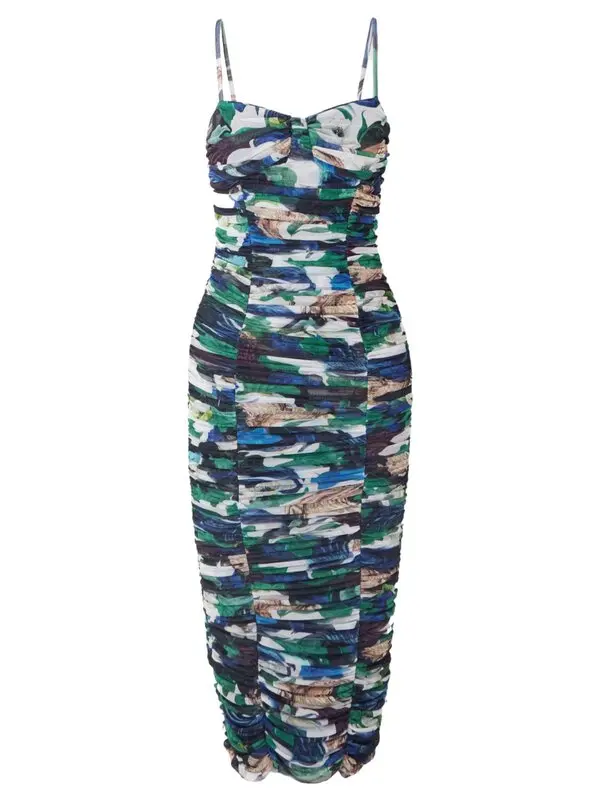 MARY KATRANTZOU Ruched Printed Stretch-tulle Midi Dress - No