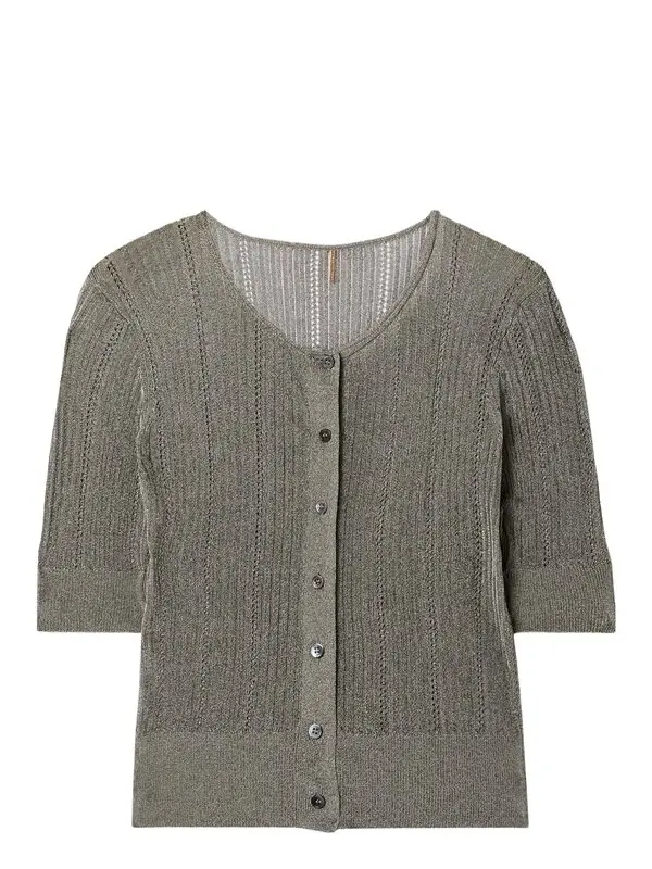 Adam Lippes Metallic Pointelle Knit Cardigan - Gray