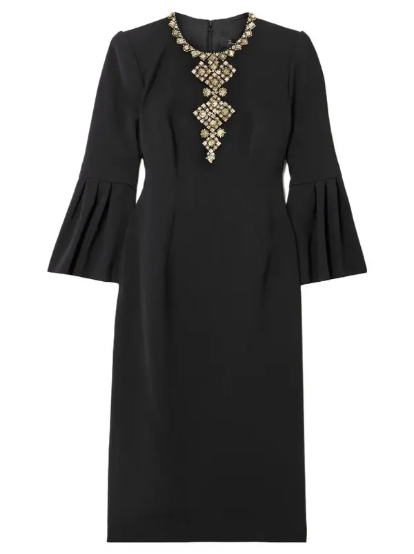 Jenny Packham Embellished Flared Sleeve Midi Dress - Black