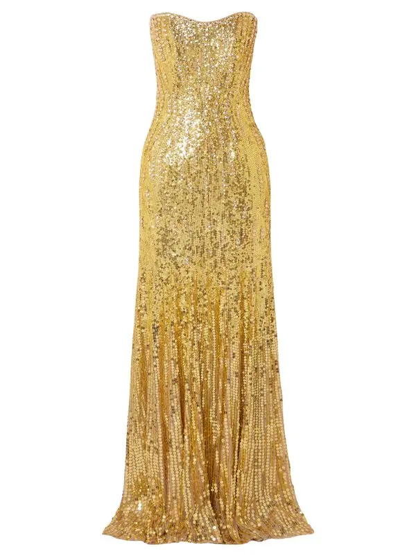 Jenny Packham Sarai Strapless Sequined Gown - Nude
