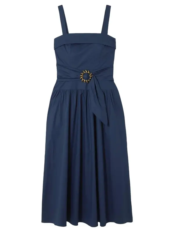 Saloni Zinnia Buckled Cotton-blend Poplin Midi Dress - Blue