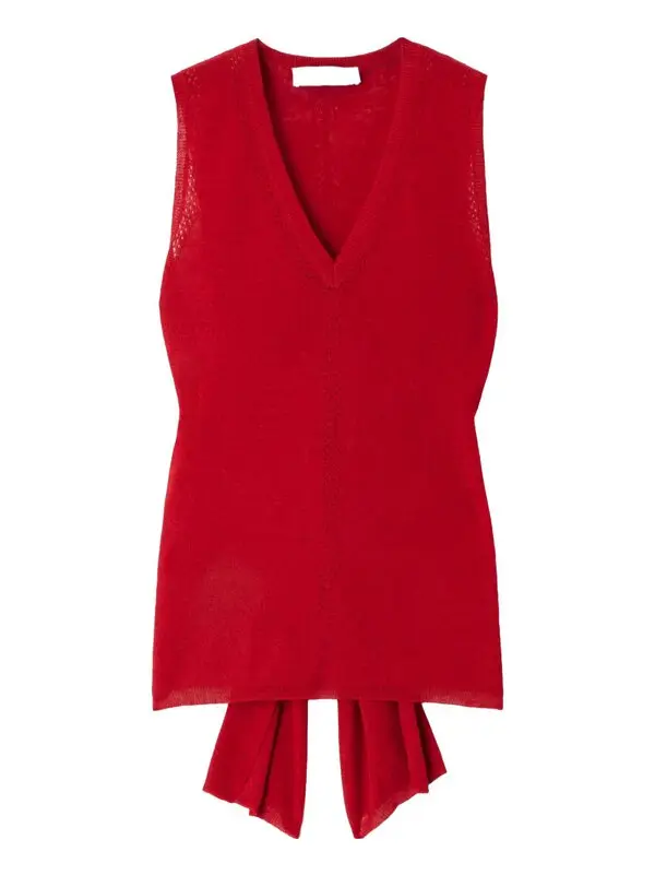 Proenza Schouler Draped Pointelle-trimmed Linen-blend Tank - Red