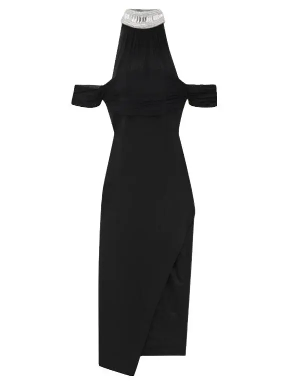 David Koma Embellished High Neck Cut-out Dress - Black