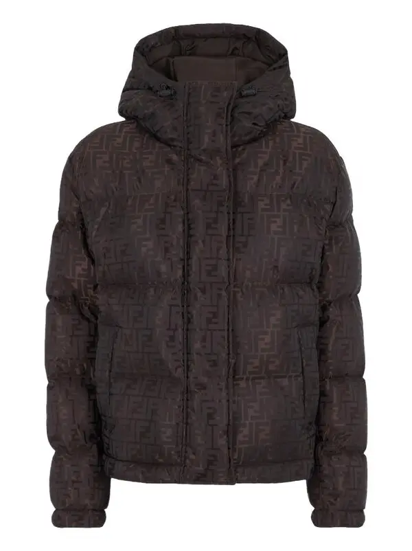 Fendi Tech Fabric Down Jacket With Ff Jacquard Pattern - Brown