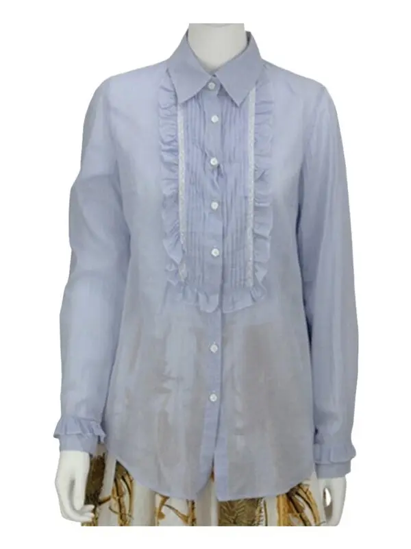 Red Valentino Striped Ruffle Front Shirt - Gray