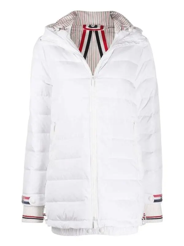 Thom Browne Zip-up Hooded Overcoat - White