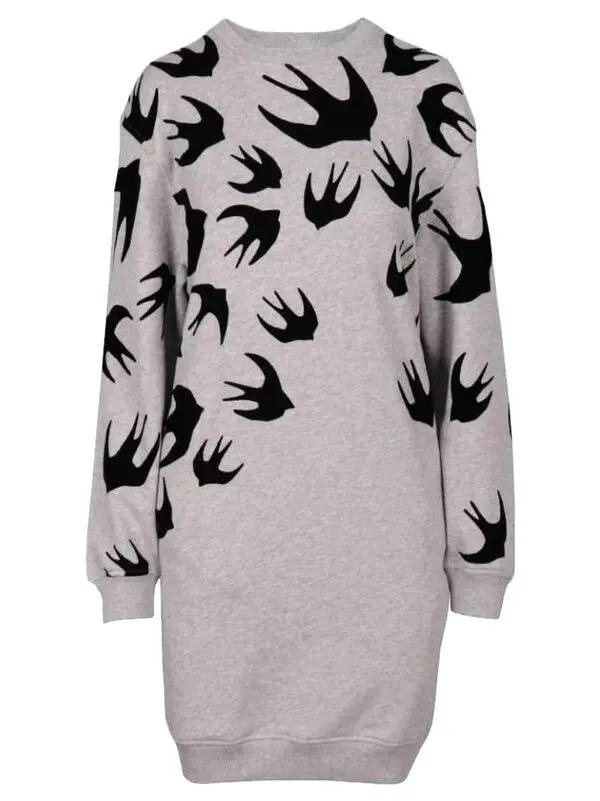 Alexander McQueen Long Sleeve Printed Round Neck Dress - Gray