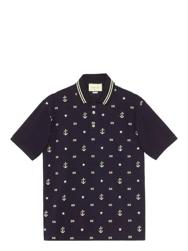 Gucci Symbols Embroidered Polo Shirt - Blue