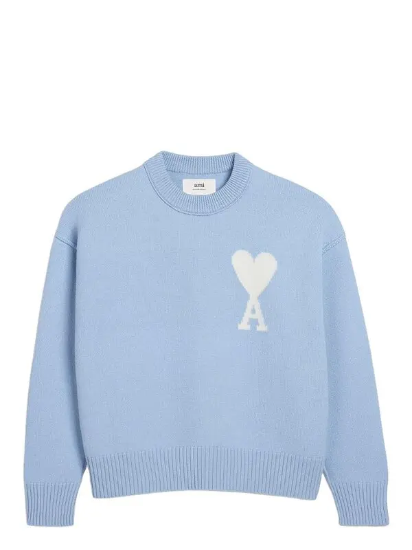 AMI Paris Logo Intarsia Crewneck Jumper - Blue