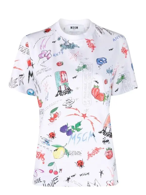 MSGM Illustration-print Cotton T-shirt - White