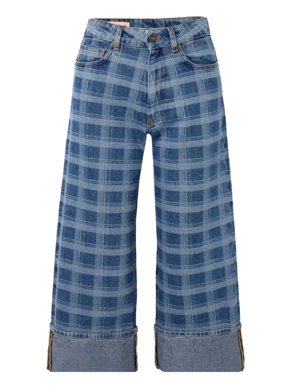 MOLLY GODDARD Leo Cropped Checked High-rise Straight-leg Jeans - No