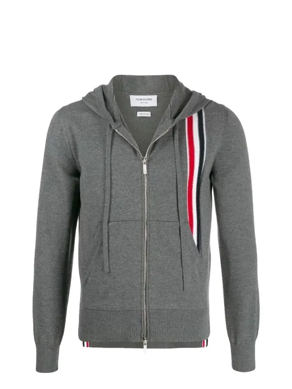Thom Browne Merino Wool Intarsia Stripe Panel Hoodie - Medium Gray