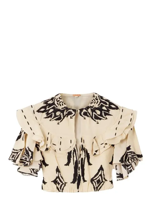 Johanna Ortiz Cropped Ruffled Printed Silk-chiffon Top - No