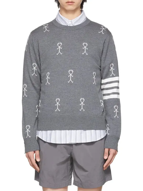 Thom Browne Grey Logo Knit Pullover - Medium Gray