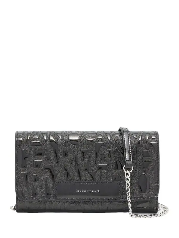 Armani Exchange Embossed Logo Clutch With Chain Strap - Black