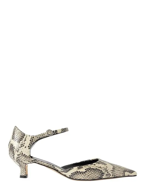 AeydĒ Snakeskin D'orsay Cutout Kitten Heel Pumps - Nude