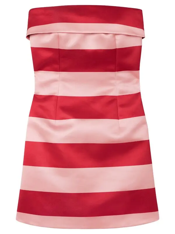 EMILIA WICKSTEAD Strapless Striped Duchesse-satin Mini Dress - Red