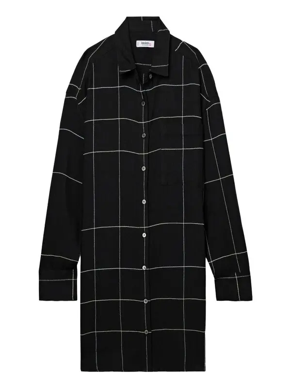 LEMLEM Plaid Cotton Blend Shirt - Black